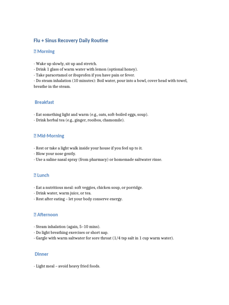 Flu and Sinus Recovery Routine | PDF