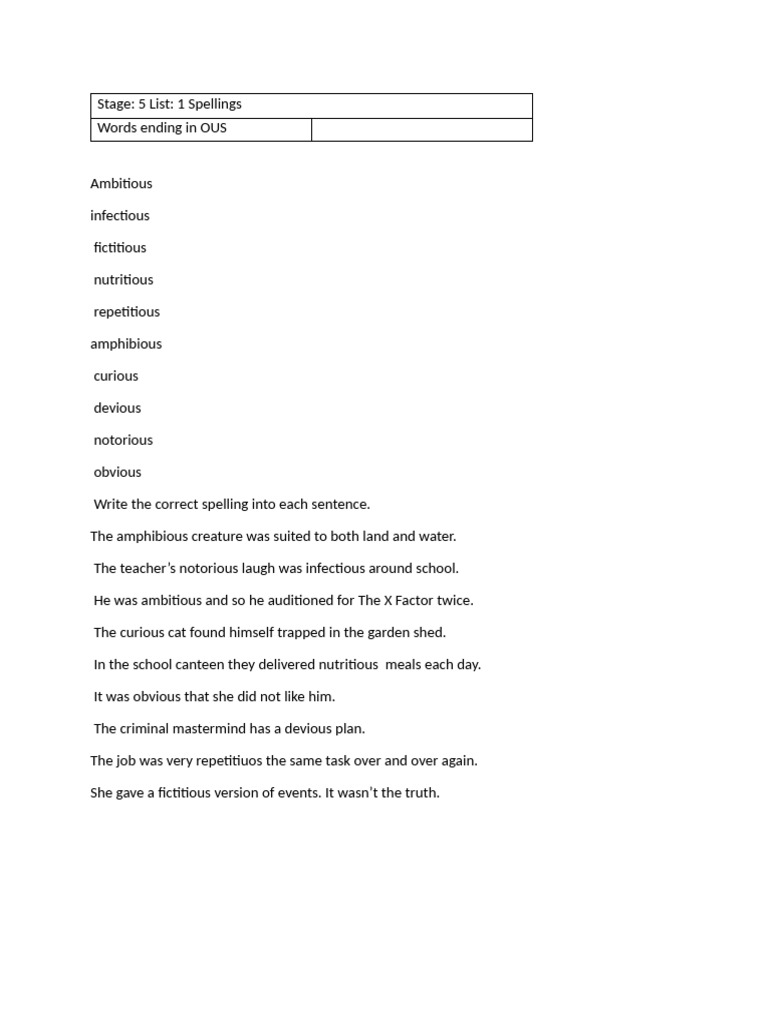 Spelling List 1 G5 | PDF