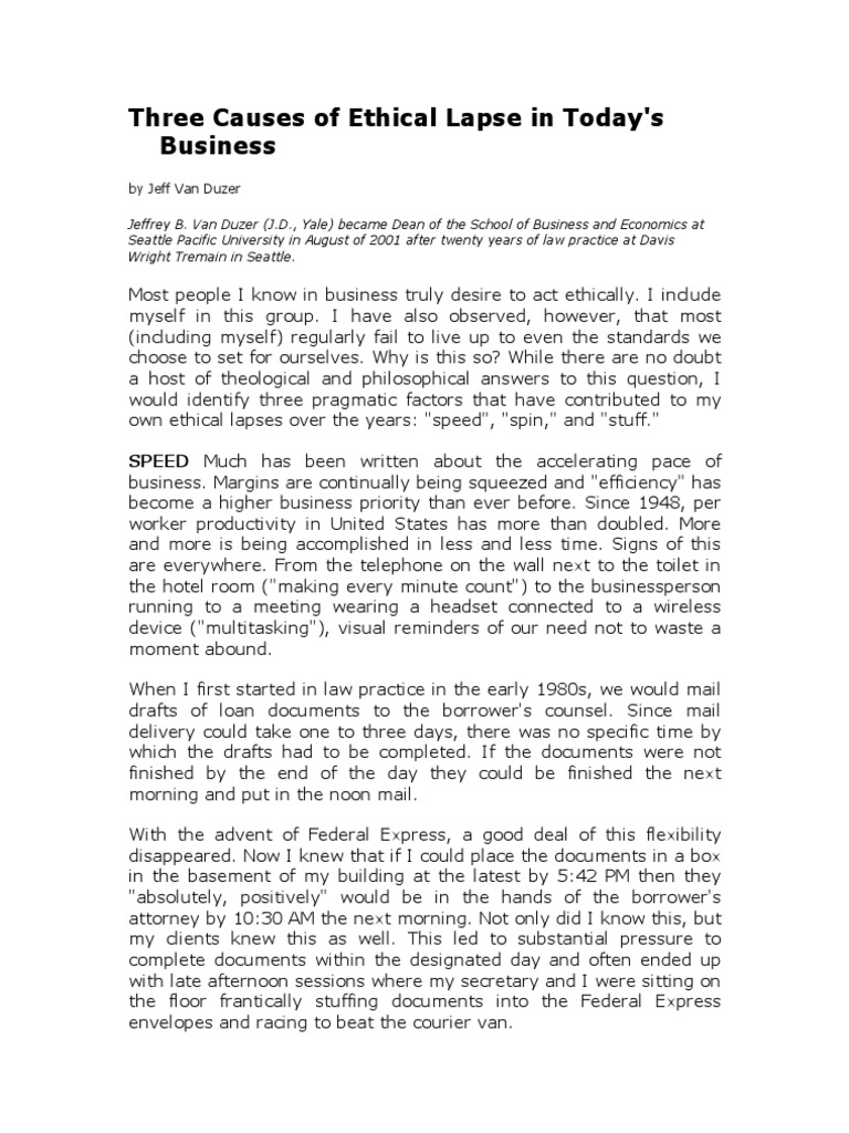 Three Causes of Ethical Lapse in Today | PDF | Wealth | Mergers And ...