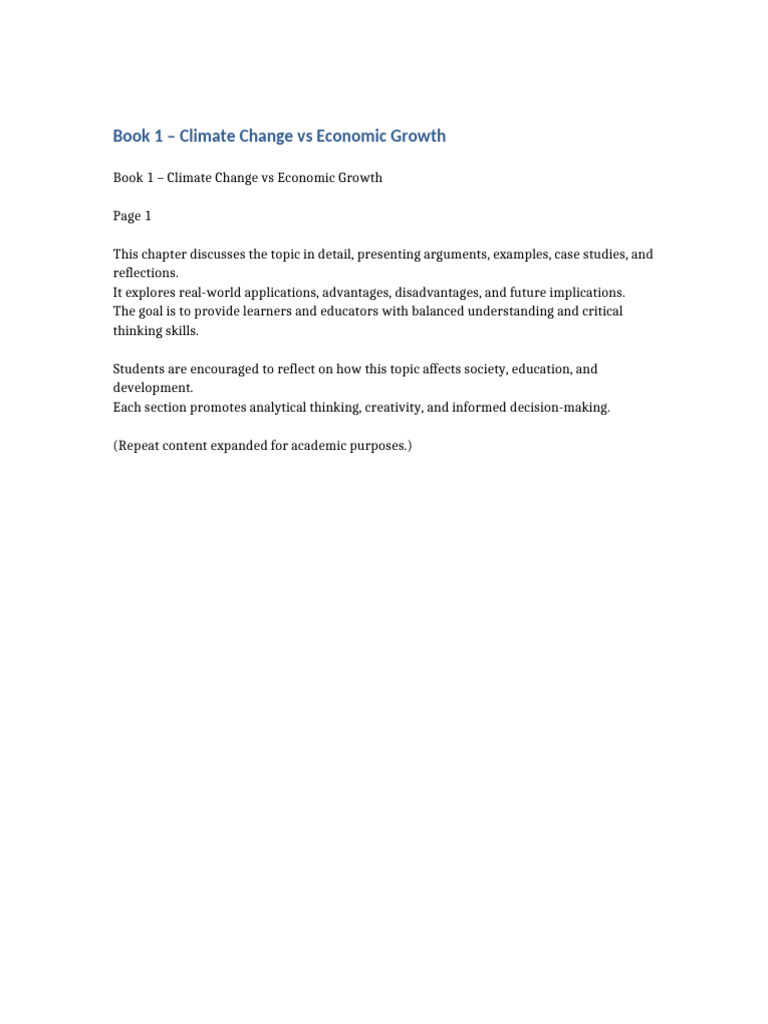 Book 1 - Climate Change Vs Economic Growth | PDF | Learning | Creativity
