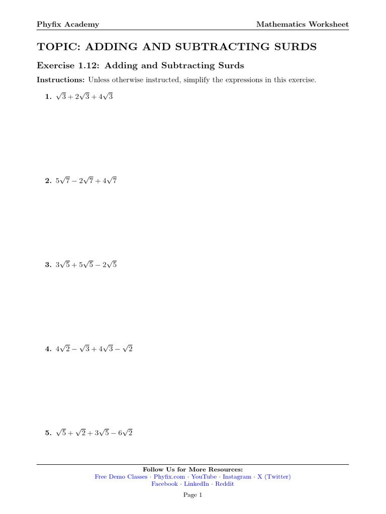 Exercise 1.12: Adding and Subtracting Surds | PDF | Chess Openings | Chess