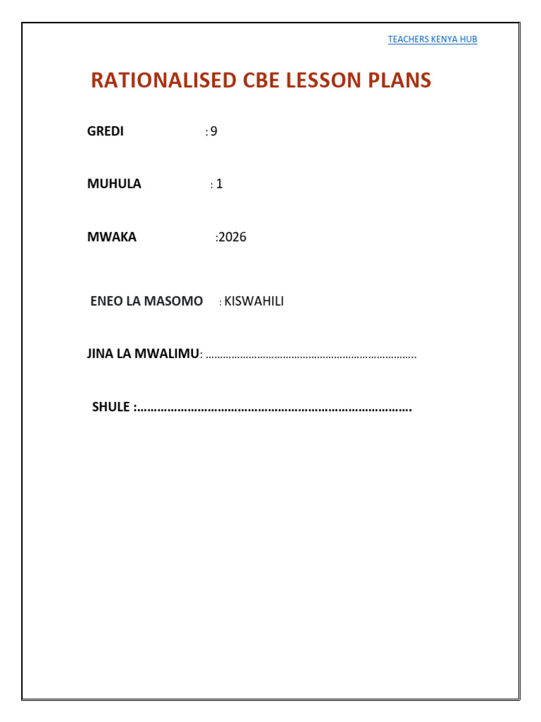 Term 1 Grade 9 Kiswahili Lesson Plan | PDF