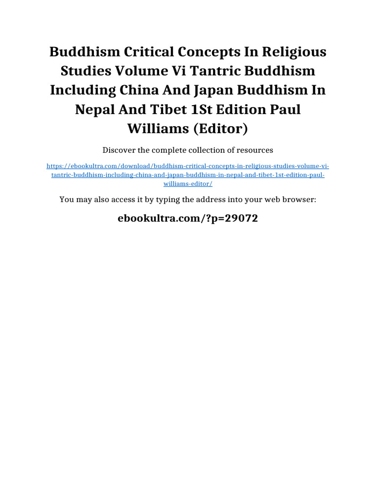 Buddhism Critical Concepts in Religious Studies Volume VI Tantric ...