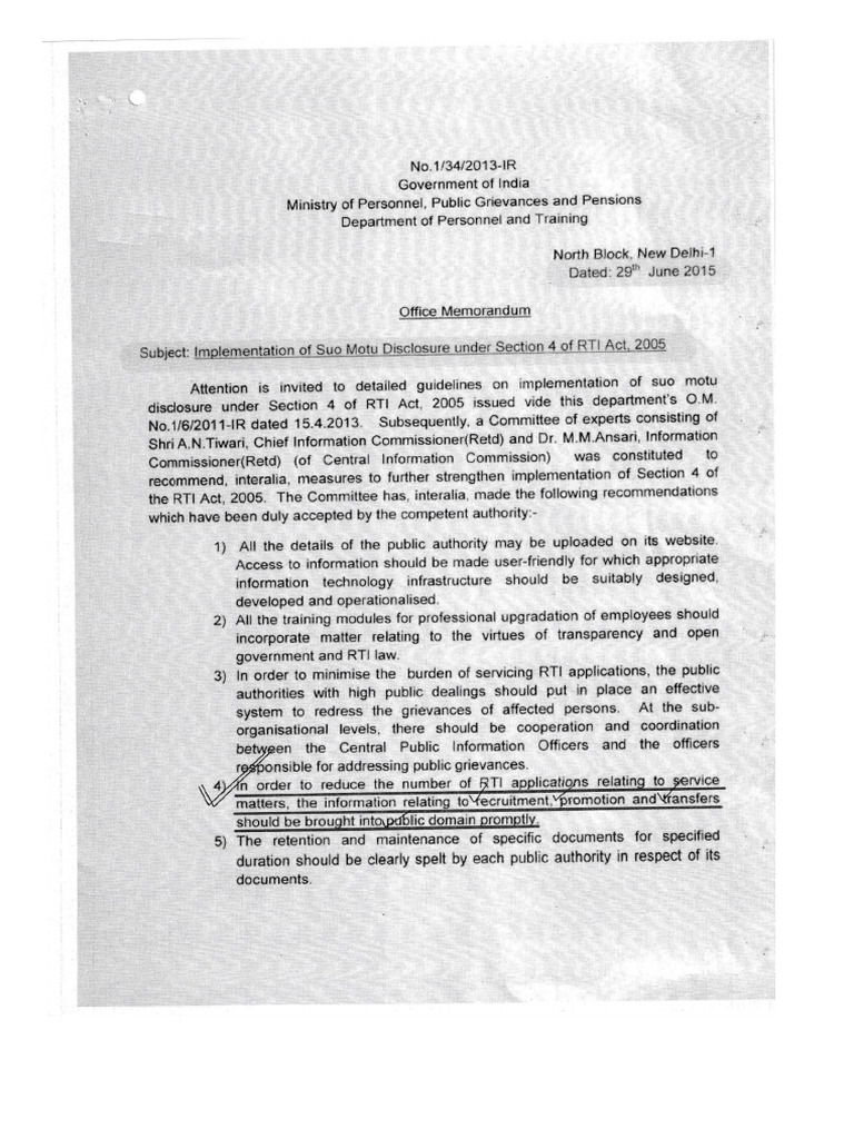 DoPT RTI Guidelines | PDF