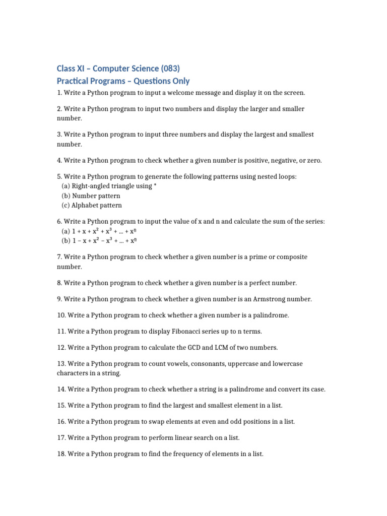 Class 11 Computer Science Practical Programs | PDF
