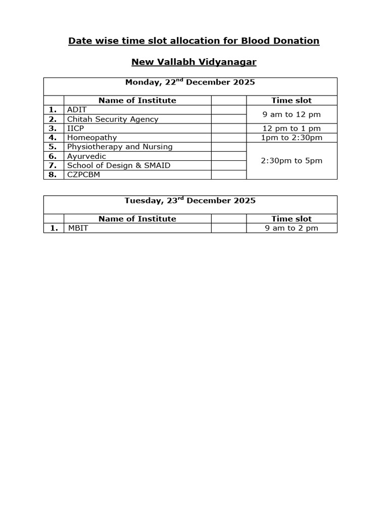 Schedule - Mega Blood Donation 25-26 | PDF