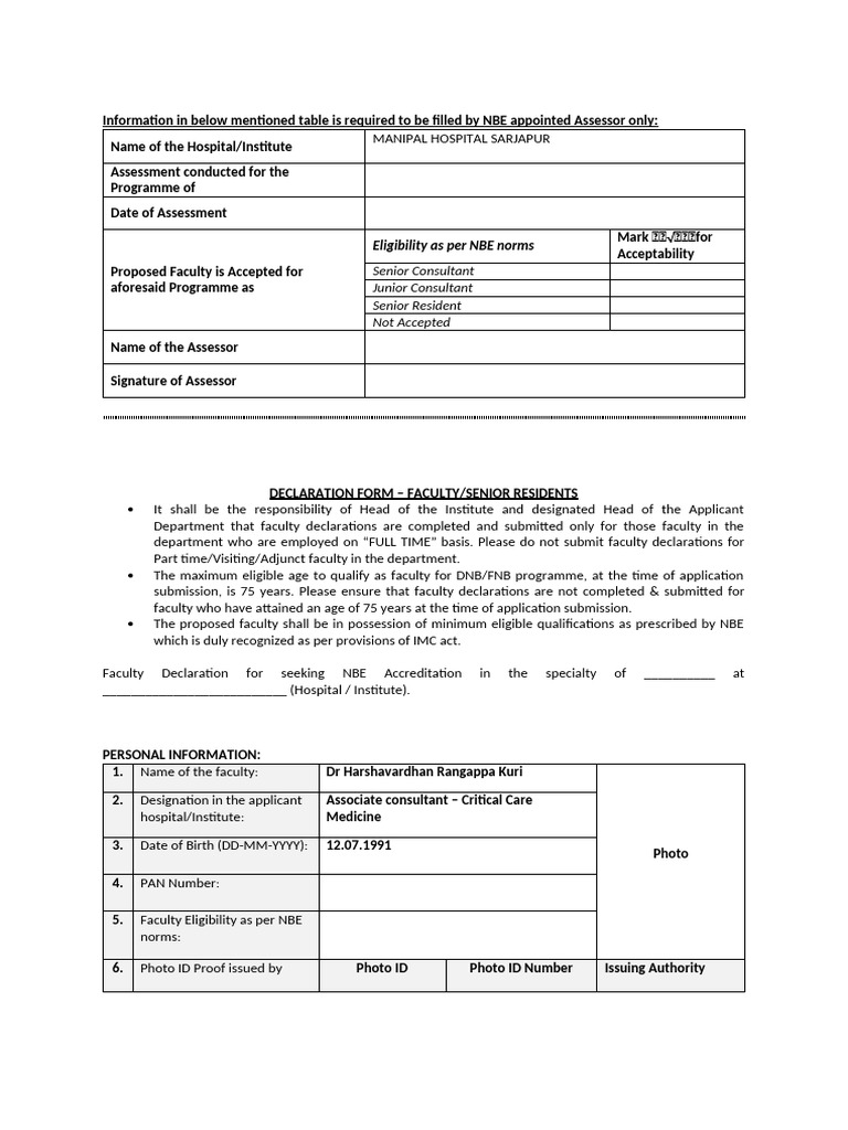 Faculty Declaration Form | PDF | Doctor Of Medicine | Medicine