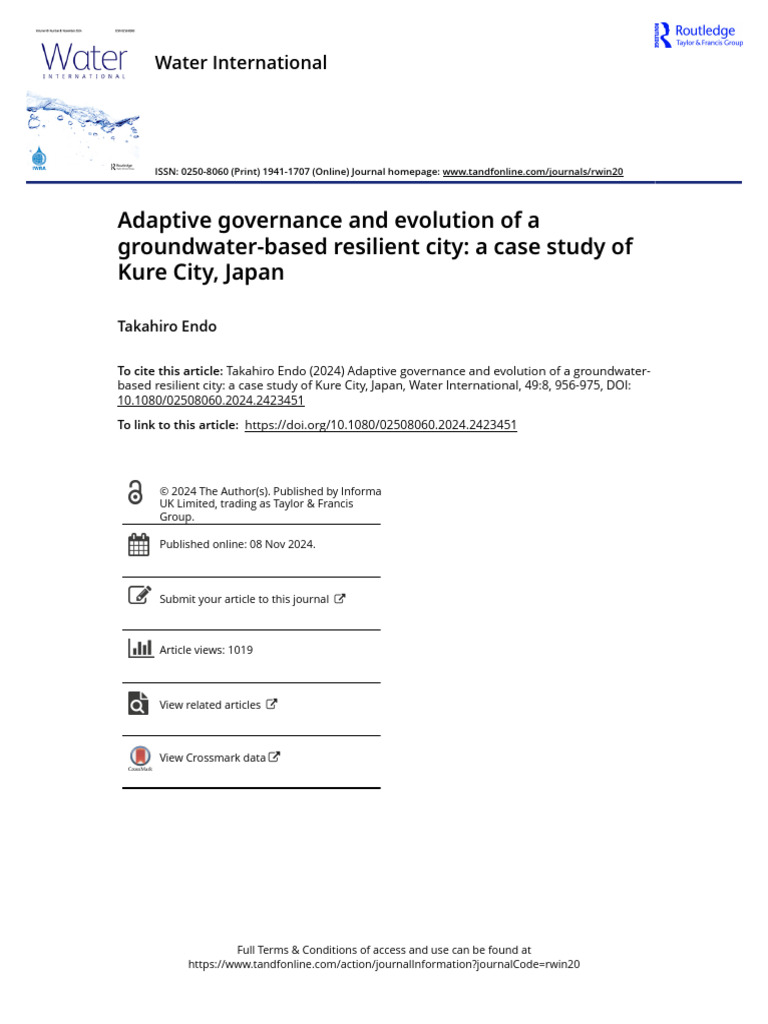 Adaptive Governance and Evolution of a Groundwater-based Resilient City ...