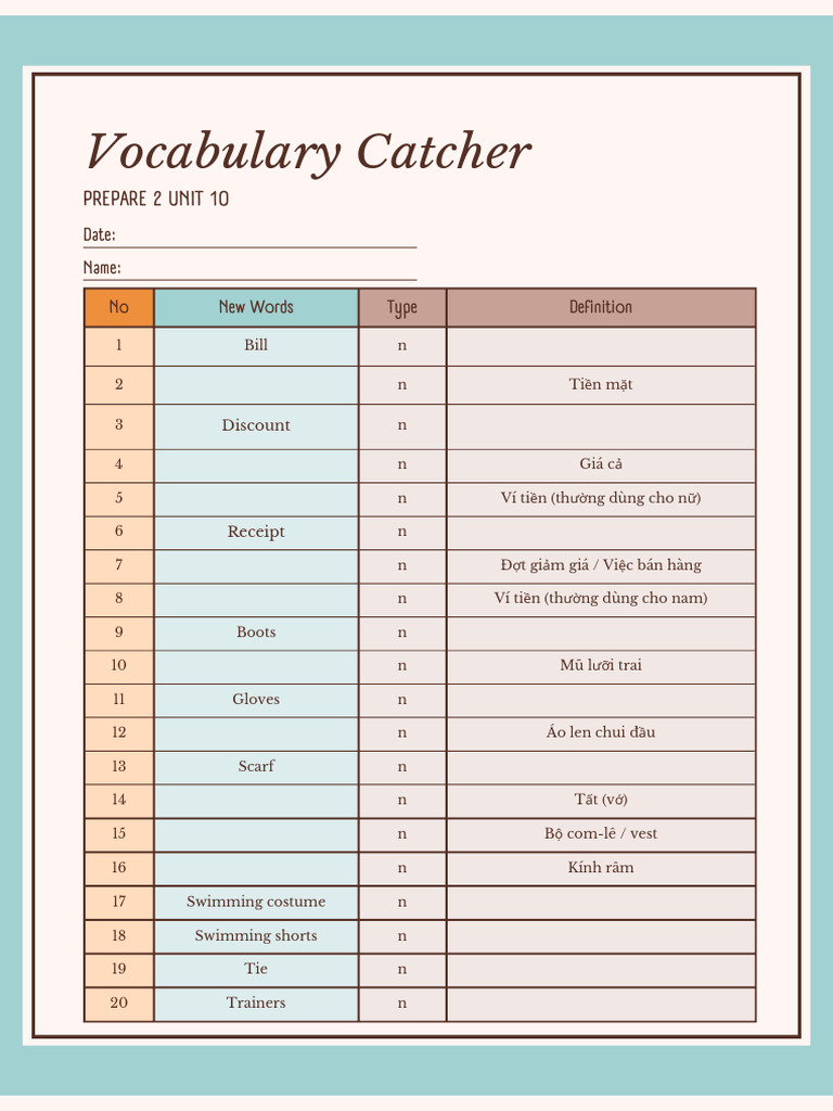 Vocabulary Catcher: Prepare 2 Unit 10 | PDF