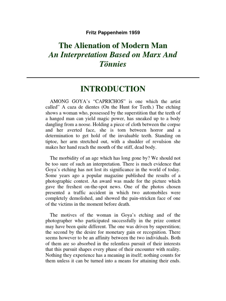 The Alienation of Modern Man An Interpretation Based On Marx and ...