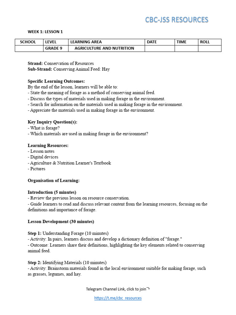Grade 9 Rationalized Agriculture and Nutrition Lesson Plans Term | PDF ...