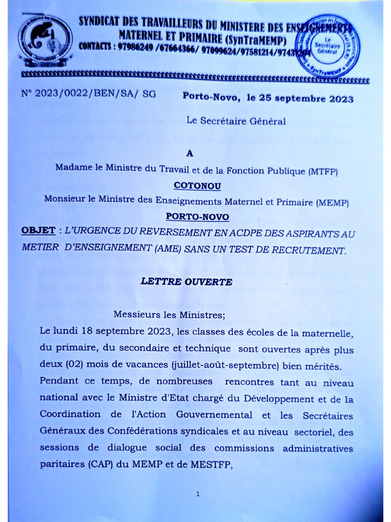 L.O Aux MTFP Et MEMP _ L'Urgence de Reversement en ACDPE Des AME Sans ...