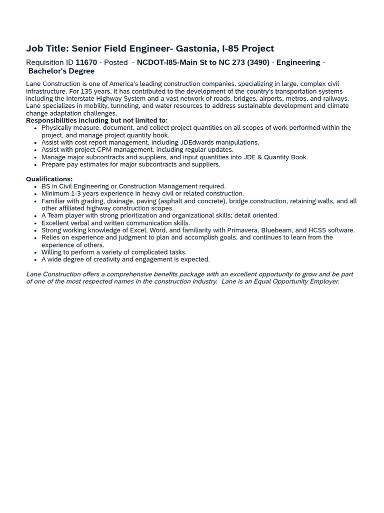 The Lane - Senior Field Engineer | PDF