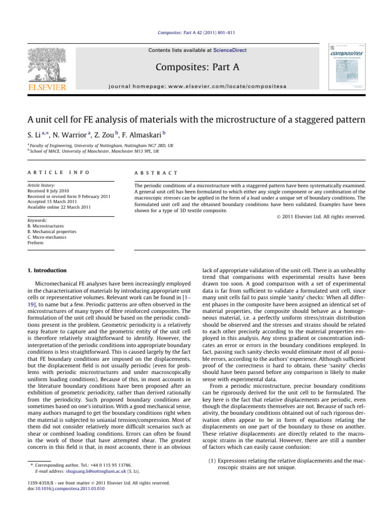 A Unit Cell For FE Analysis of Materials With The Microstructure of A ...