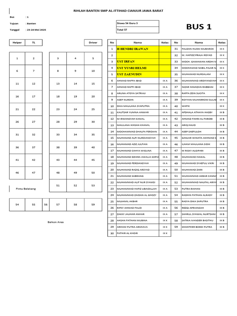 Denah Duduk Bus | PDF