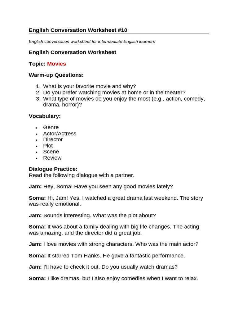 English Conversation Worksheet_10 | PDF