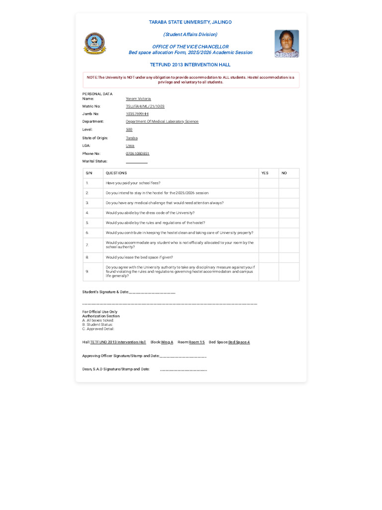 10357699HHStudent Accommodation Form | PDF