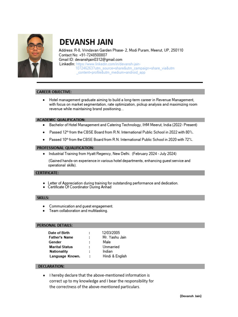 Devansh Jain Resume Revenue | PDF