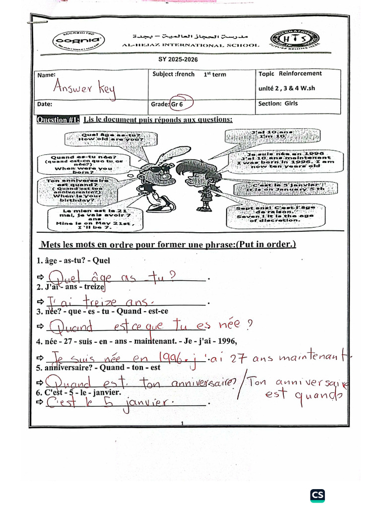 Answer Key Grade 6 | PDF