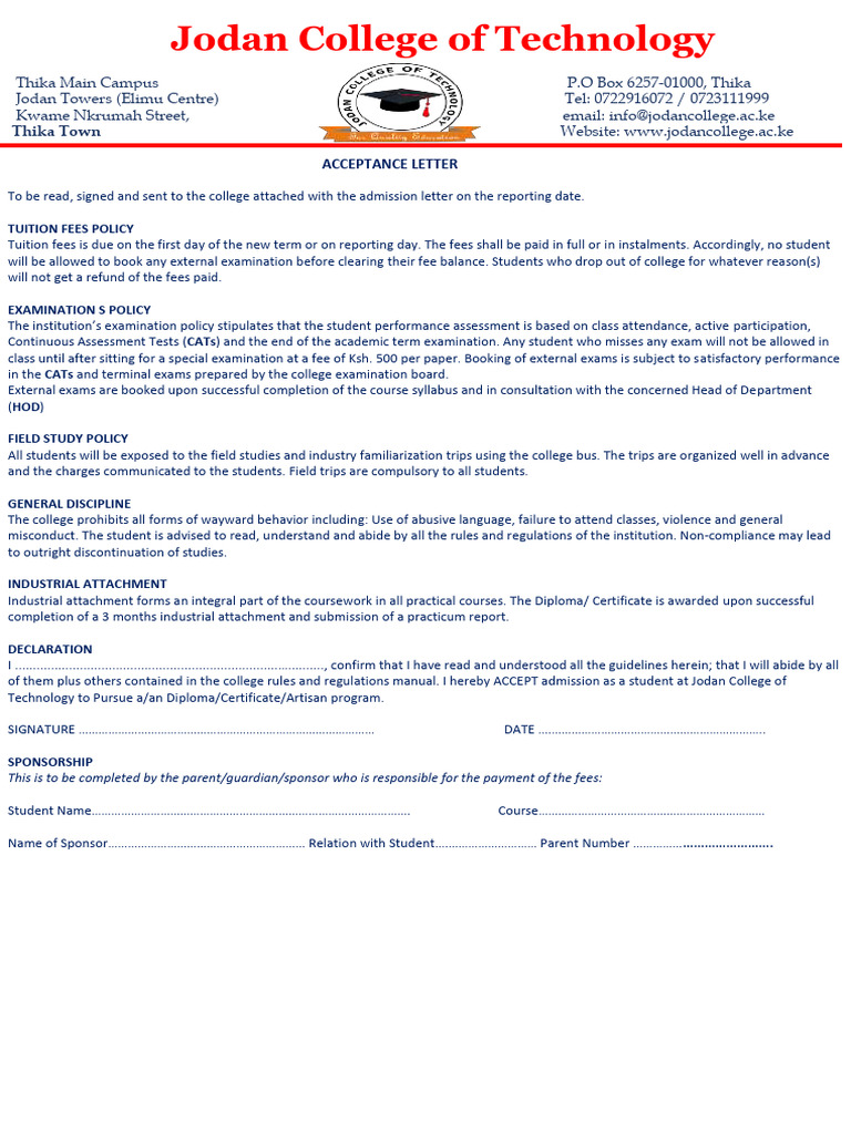 Letter of Acceptance | PDF | Educational Stages