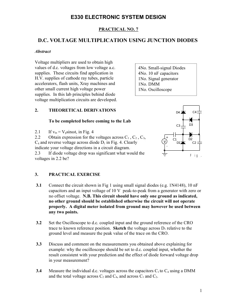 Lab 7 - Voltage Multiplier | PDF | Diode | Electrical Network