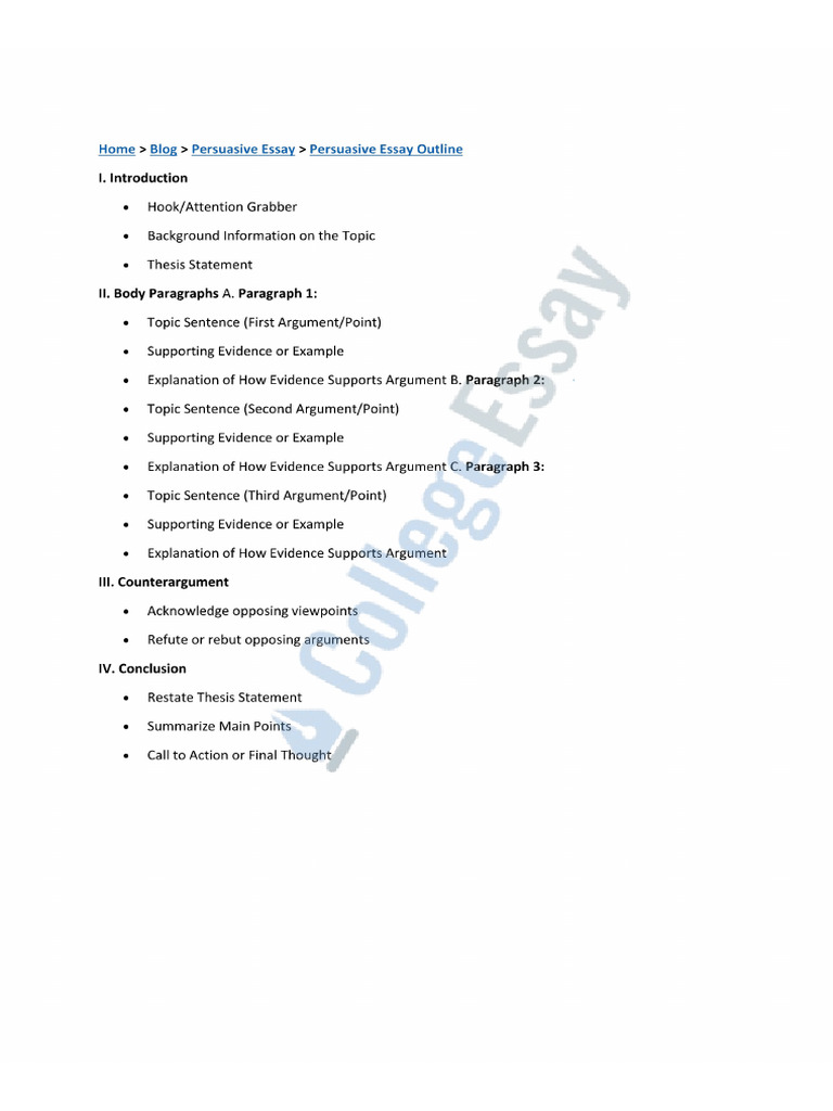 Persuasive Essay Outline Worksheet Collegeessay Org PDF | PDF