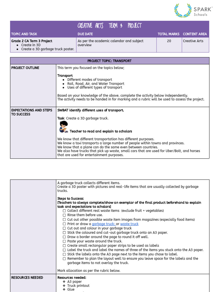 Grade 2 Term 3 - Creative Arts Project | PDF