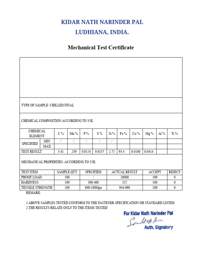 Beam Clamp Certificate | PDF