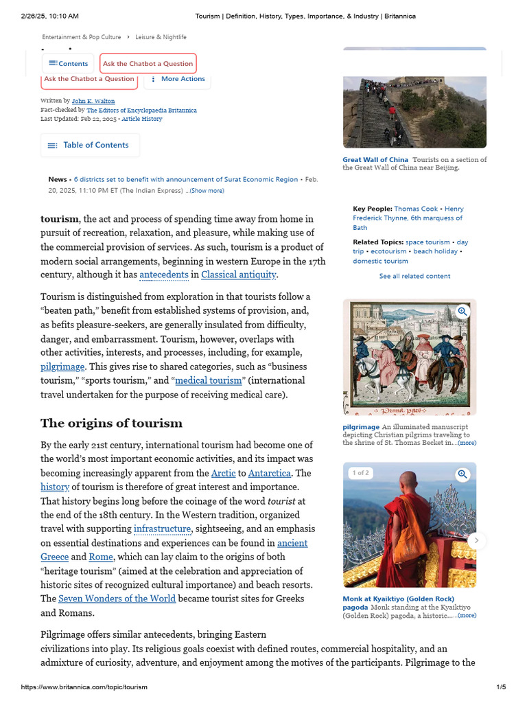 Tourism - Definition, History, Types, Importance, & Industry ...