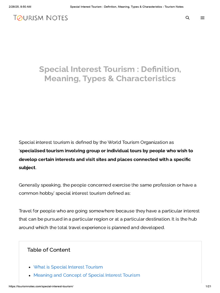 Special Interest Tourism - Definition, Meaning, 2 | PDF | Tourism ...