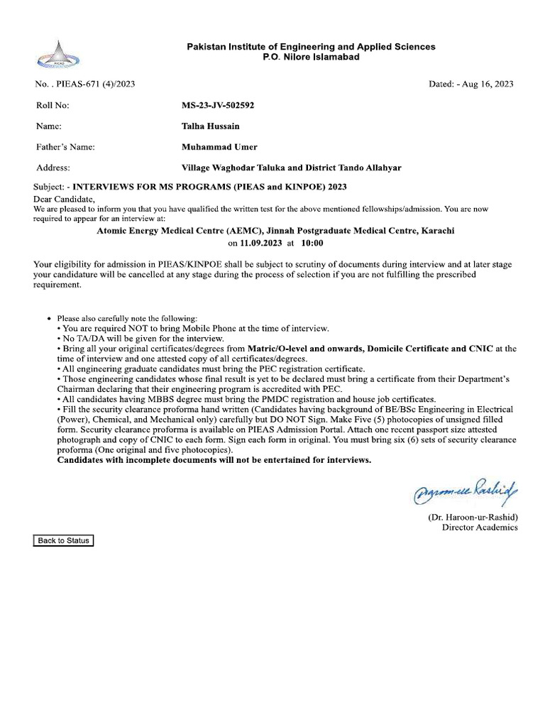 Call Letter | PDF