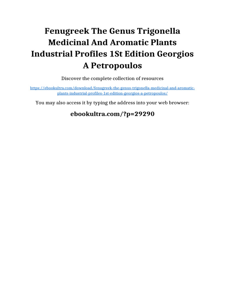 Fenugreek The Genus Trigonella Medicinal and Aromatic Plants Industrial ...
