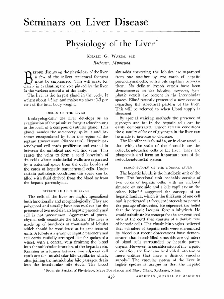 Physiology of The Liver - Wakim1954 | PDF | Liver | Vein