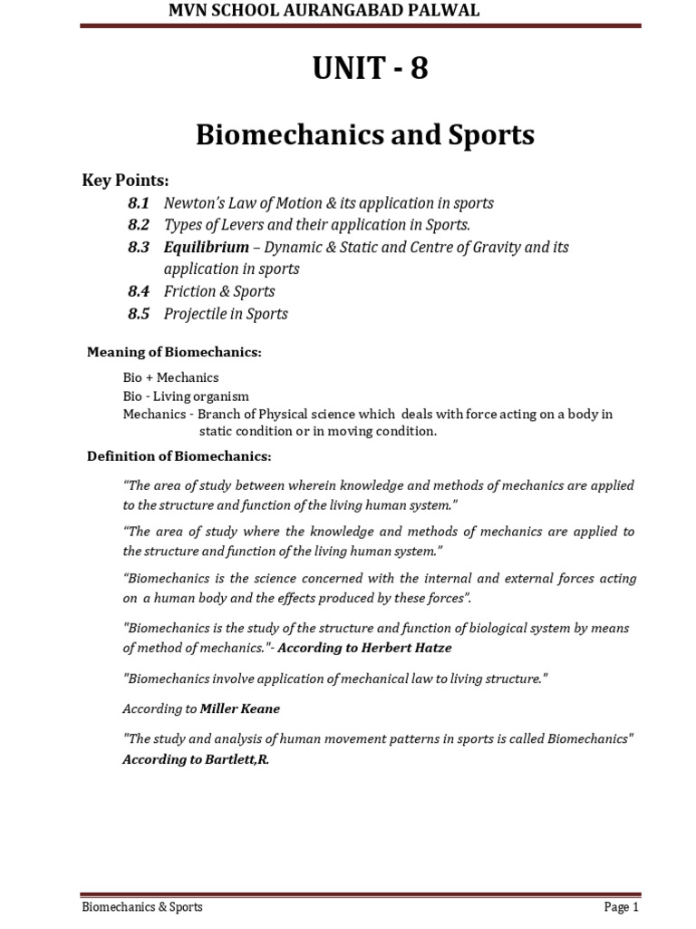 Class - 12 Physical Edu Unit - 8 | PDF | Friction | Lever