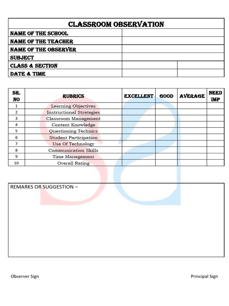 Classroom Observation Form | PDF