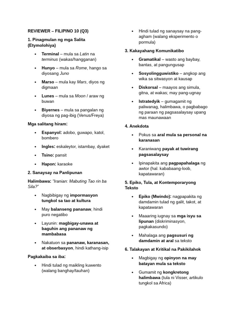 Fil Exam Reviewer q3 | PDF
