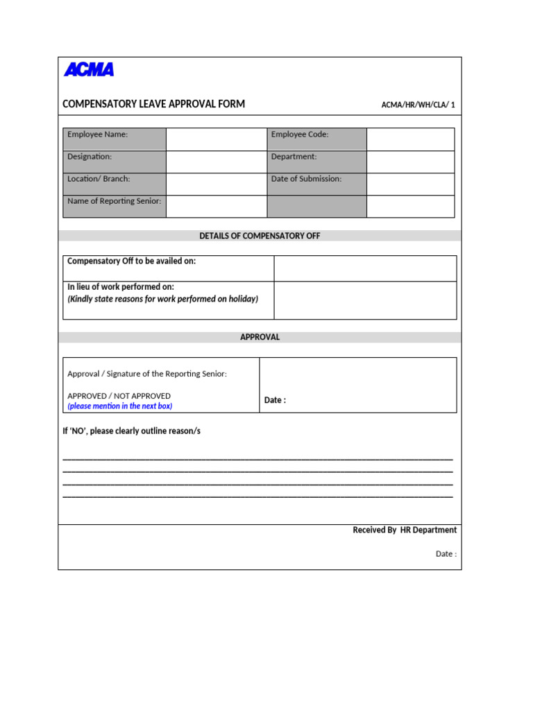 Compensatory Leave Approval Form | PDF