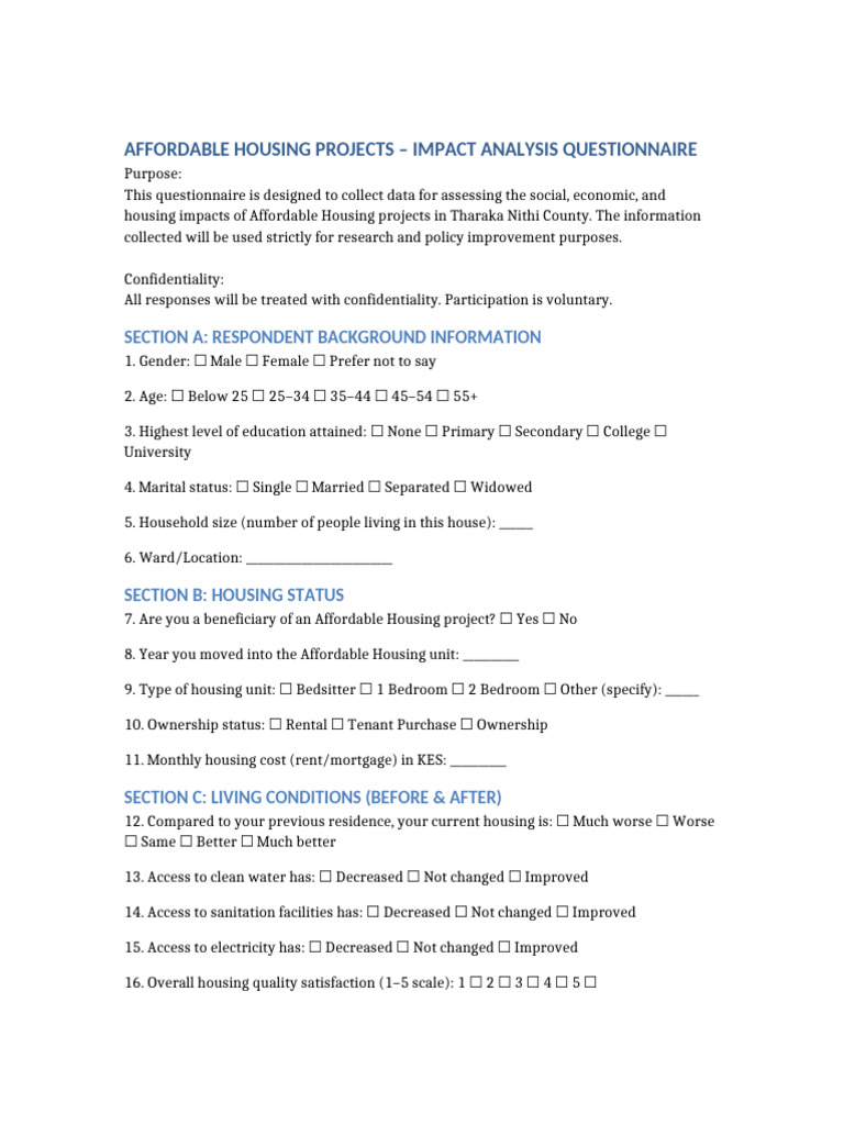 Affordable Housing Impact Analysis Questionnaire | PDF | Affordable ...
