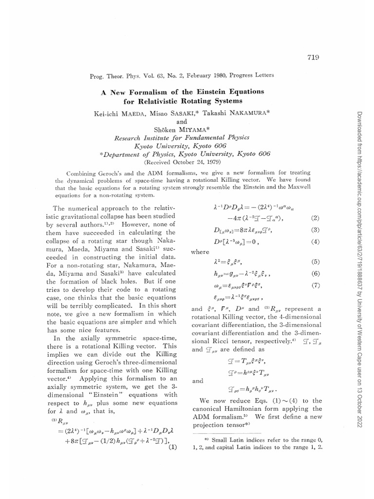 A New Formalism of the Einstein Equations for Relativistic Rotating ...