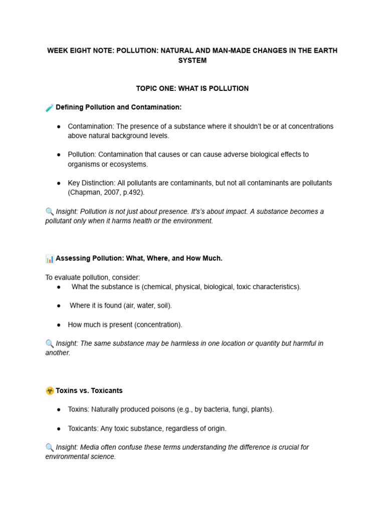 Week Eight Note- Pollution- Natural and Man-made Changes in the Earth ...