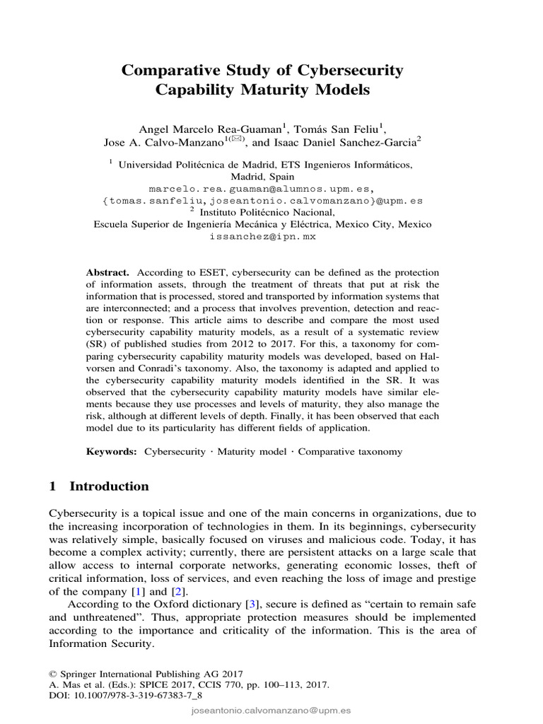 Comparative Study of Cybersecurity Maturity Model - 2017 - SPICE ...