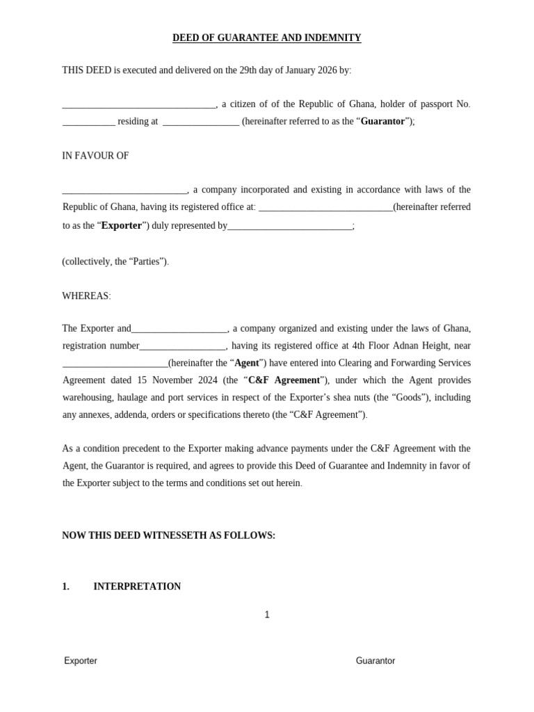 Deed of Guarantee - (Ghana) | PDF | Guarantee | Indemnity