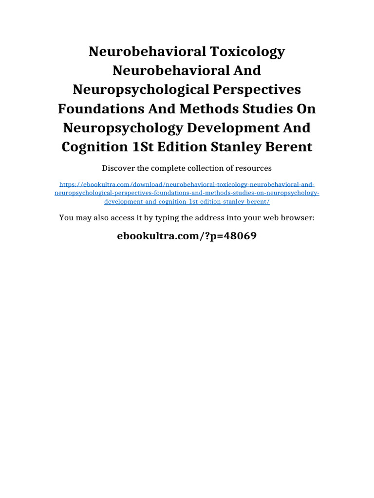 Neurobehavioral Toxicology Neurobehavioral and Neuropsychological ...