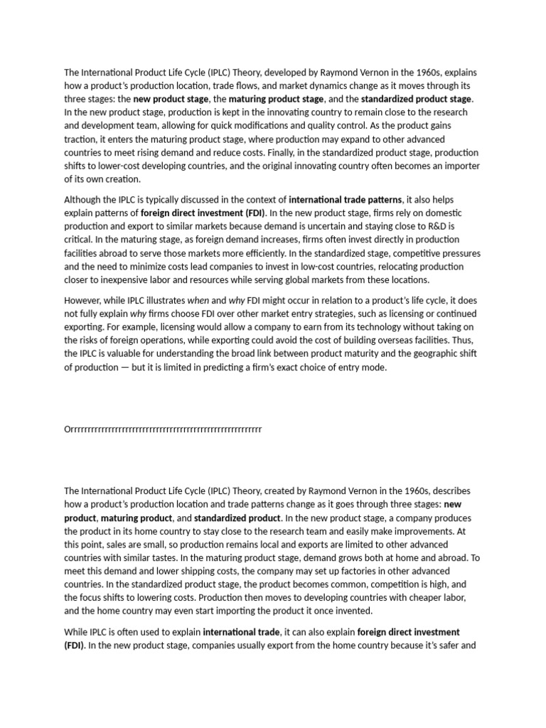 The International Product Life Cycle | PDF | Foreign Direct Investment ...