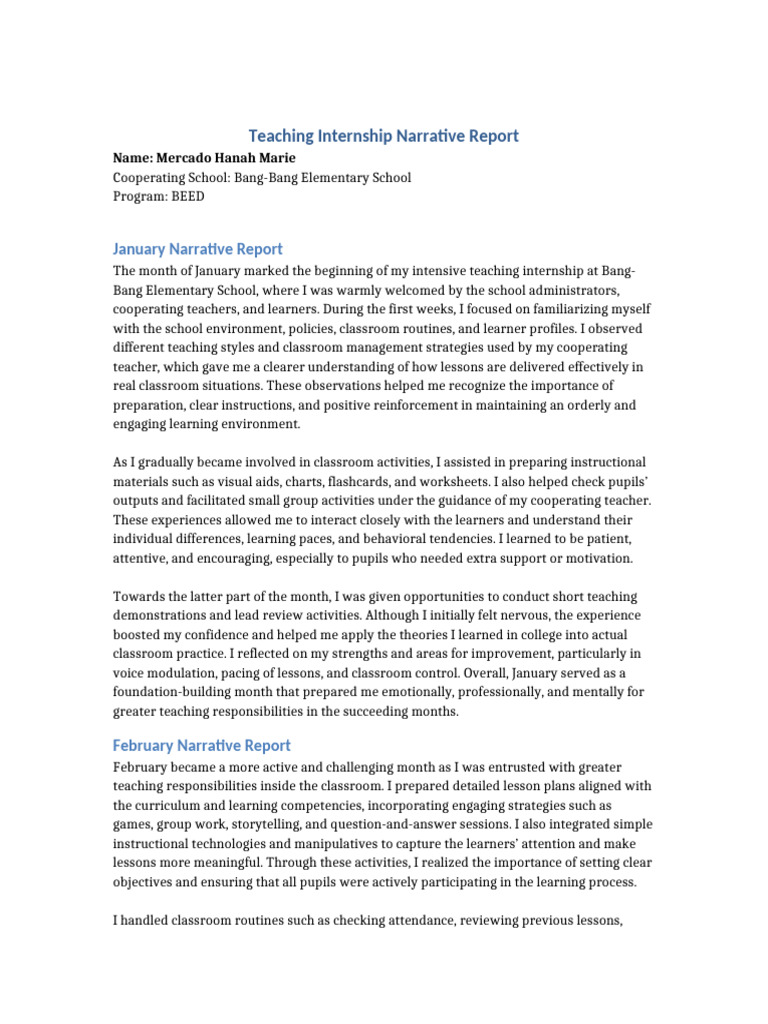 Teaching_Internship_Narrative_Jan-Mar_Mercado_Hanah_Marie | PDF ...
