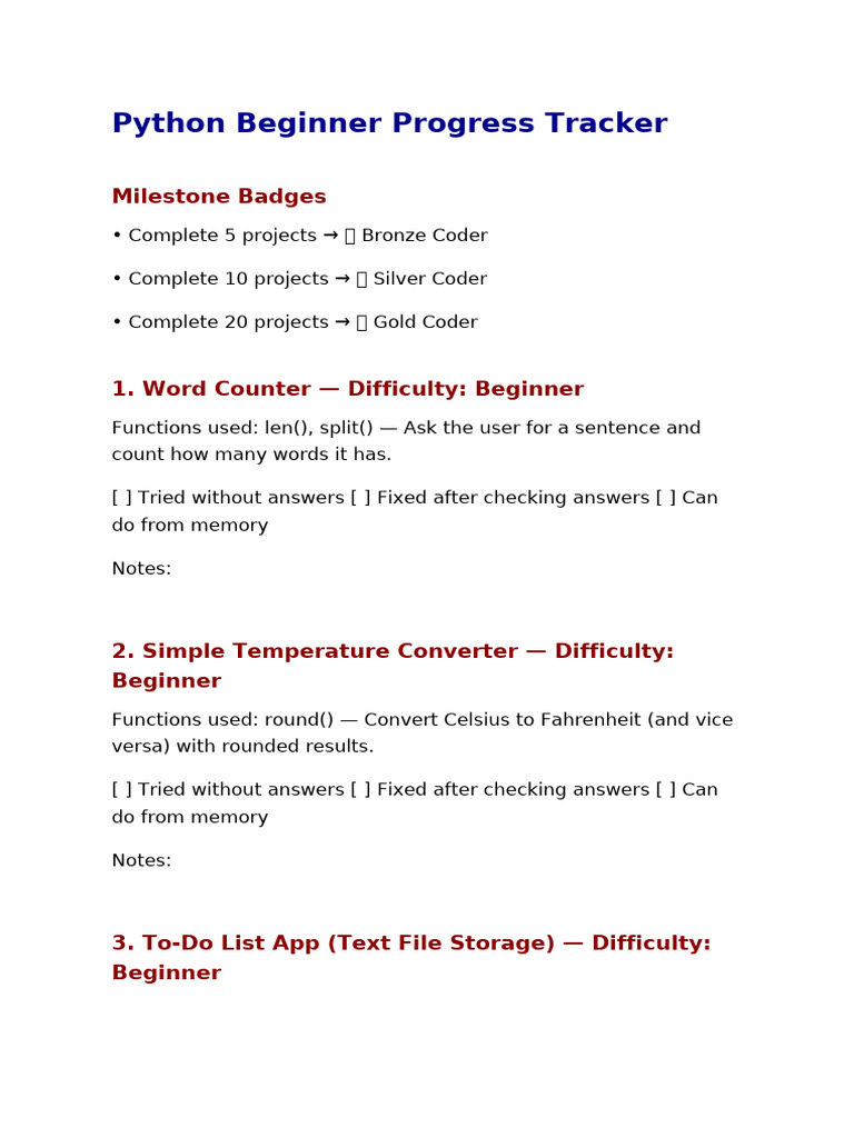 Python Beginner Progress Tracker | PDF | Password | Computing