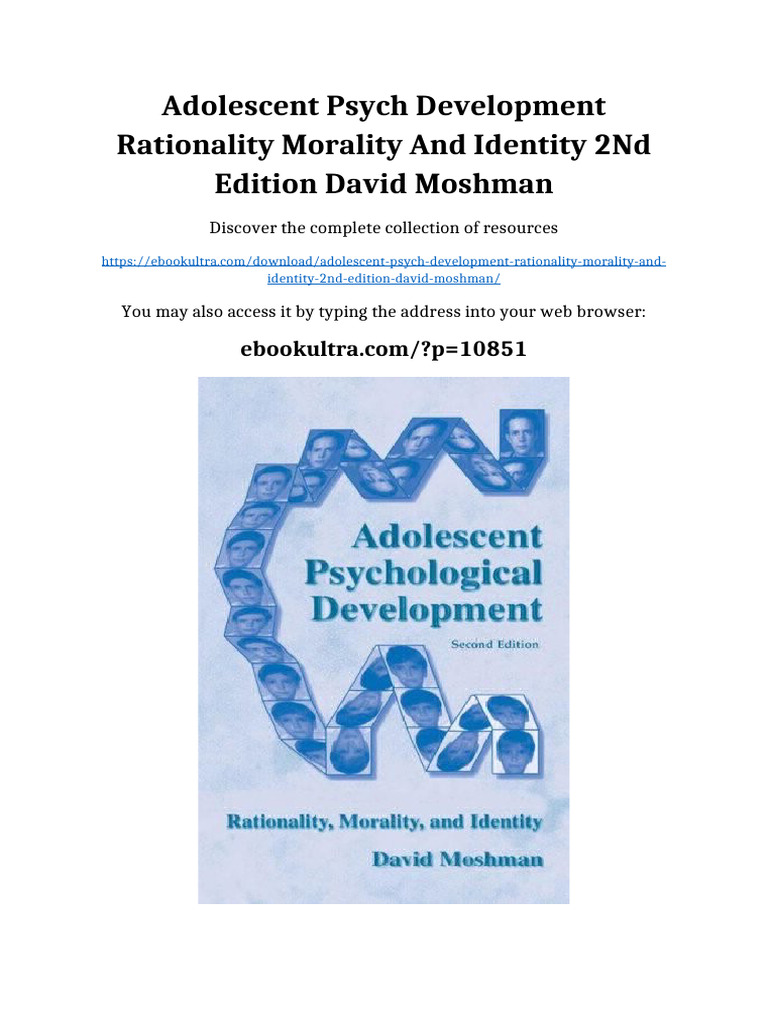 Adolescent Psych Development Rationality Morality and Identity 2nd ...