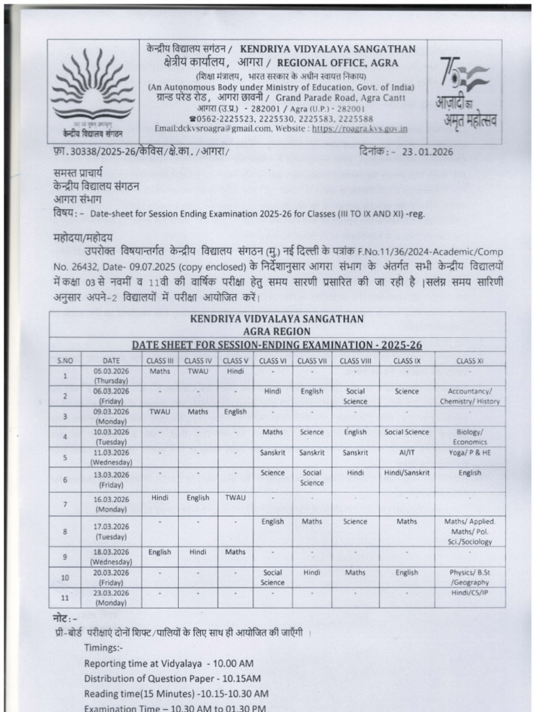 Date-Sheet For Session Ending Examination 2025-26 For Classes (III To ...