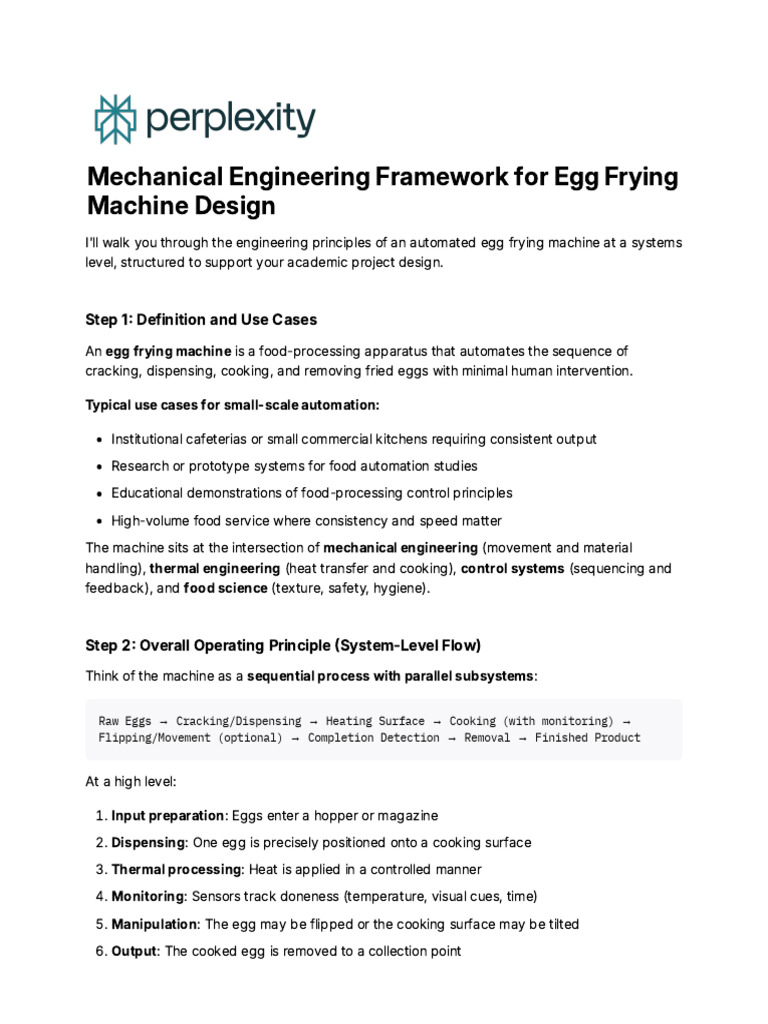 Mechanical Engineering Framework For Egg Frying Ma | PDF | Sensor ...