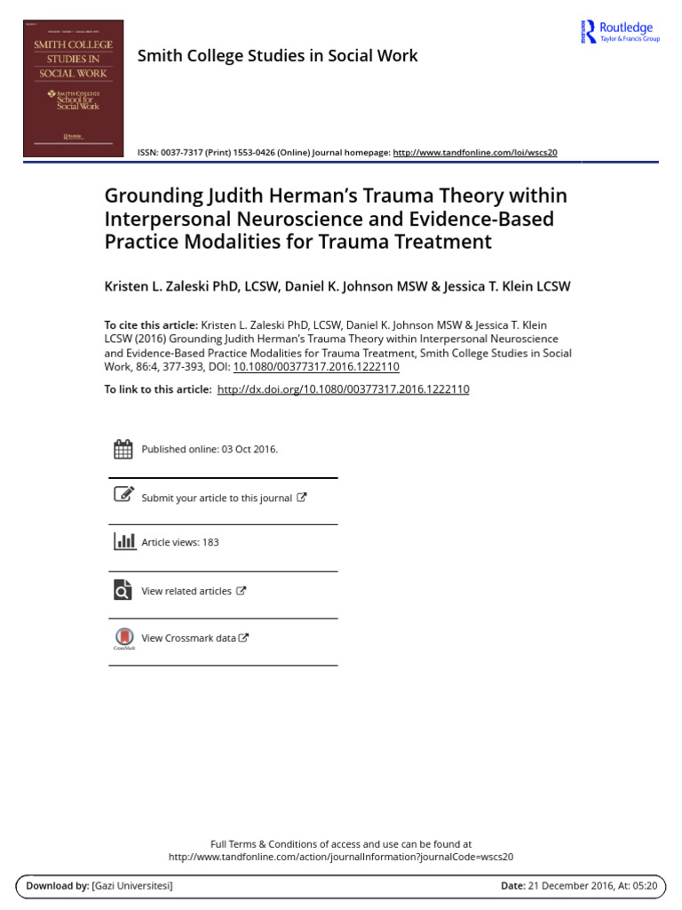 Grounding Judith Herman’s Trauma Theory within | PDF | Psychological ...